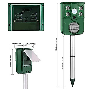 Ultrasonic Animal Repeller,Lasriges Solar Battery Powered Cat Repellent, Outdoor Waterproof Dog Deterrent Repeller with Motion Sensor for Home Garden Yard Foxs, Birds, Squirrels