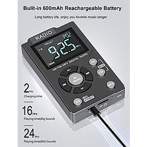 Digital AM FM Radio Portable Pocket Radio with Best Reception,600 mAh Rechargeable Walkman Radio with Stereo Earphone,Personal Radio Support TF Card,Large LCD Screen and Lock Screen