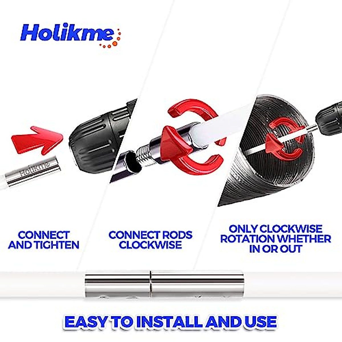 Holikme 60 Feet Dryer Vent Cleaner Kit,Lint Remover Flexible Brush and Drill Attachment Extends Up to 60Feet, 2 Synthetic Brush Head Use with or Without a Power Drill