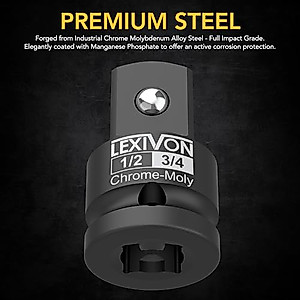 LEXIVON 1/2-Inch Impact Socket Adapter, 1/2" Female x 3/4" Male Increaser | Chrome-Molybdenum alloy steel = Fully Impact Rated (LX-401)