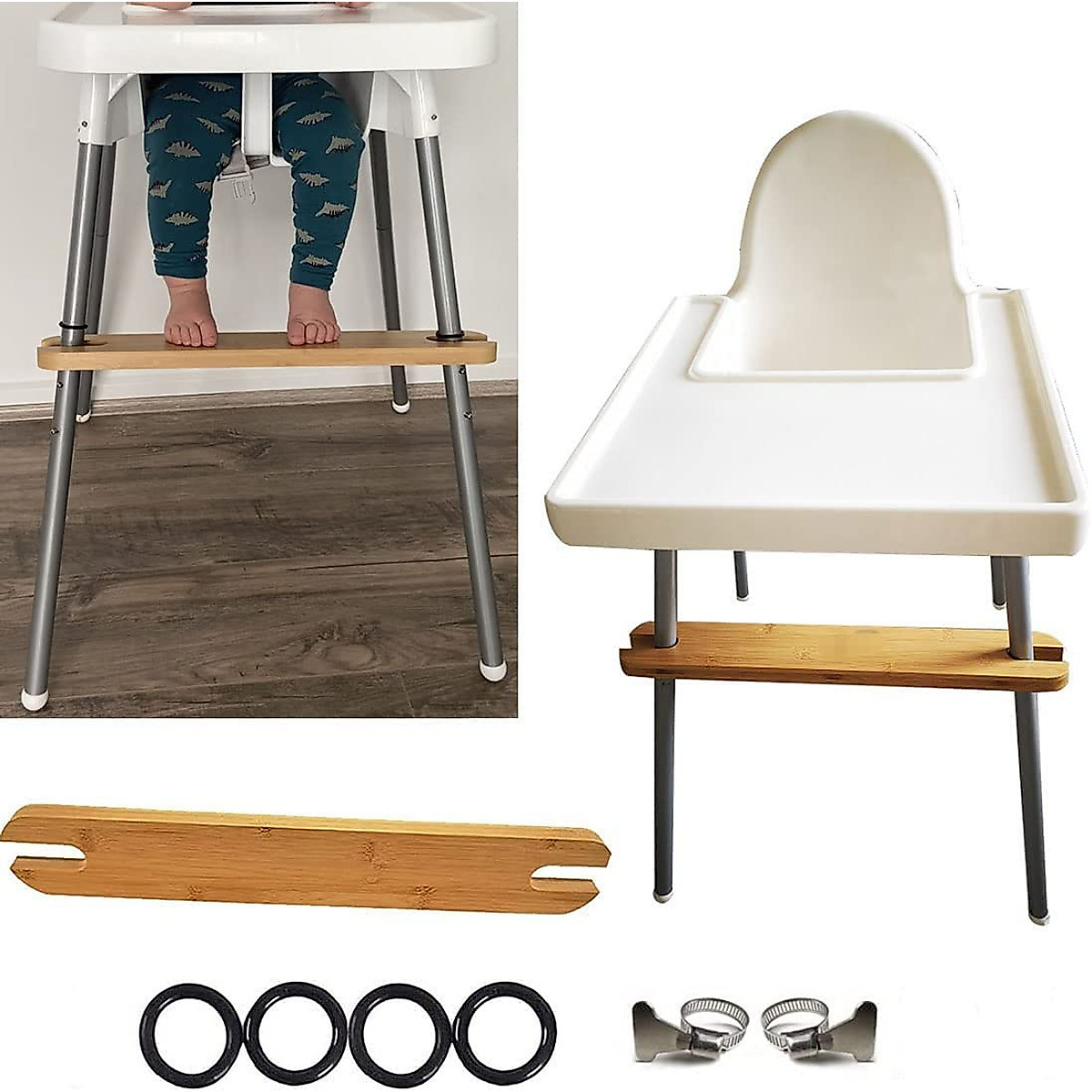 TLBB High Chair Footrest, Adjustable Height Natural Bamboo Baby Highchairs Pedal, Suitable for IKEA Antilop High Chair Footstool