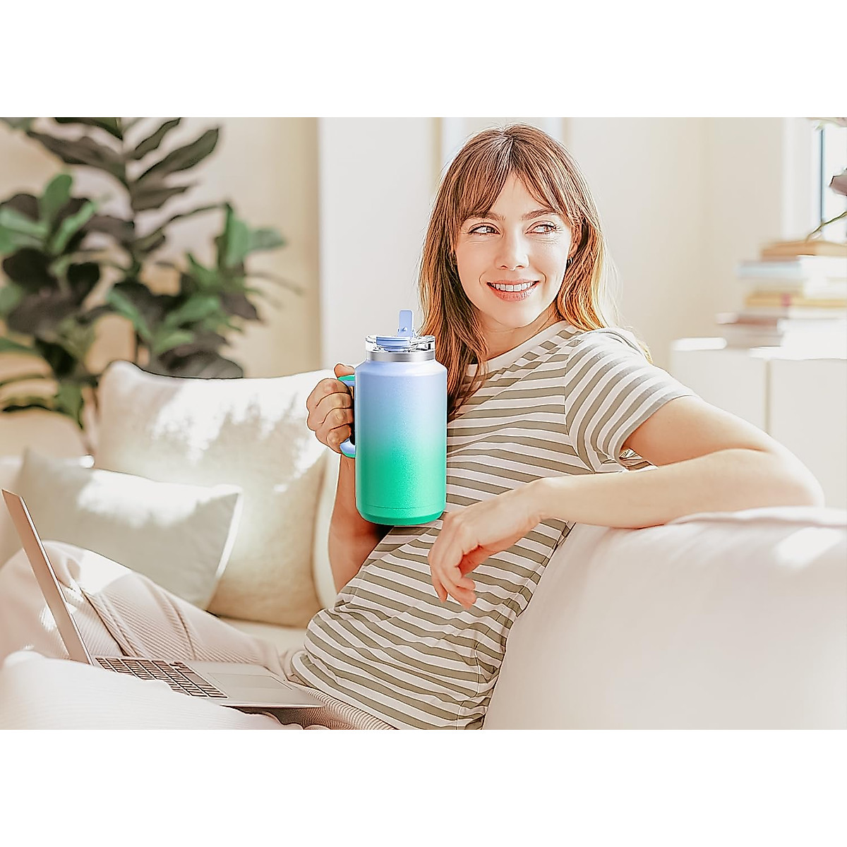 Meoky 50 oz Tumbler with Handle, Stainless Steel Vacuum Insulated Tumbler with Lid and Straw, Keeps Cold for 36 Hours, 100% Leak-proof, BPA-Free (Fairyland)