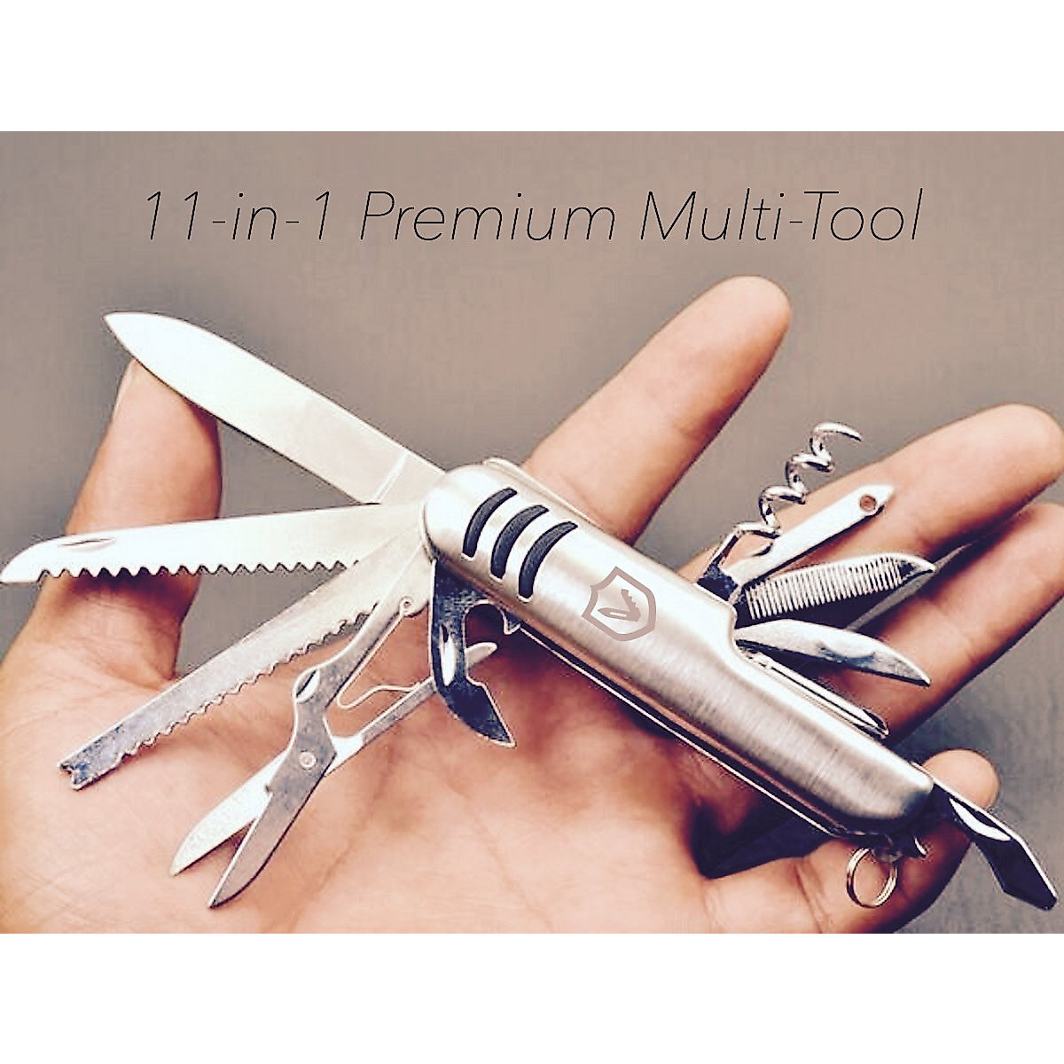 Geralt Pocket Knife 11-in-1 Premium Multi-Tool Heavy Duty Stainless Steel Construction Multi-Function Silver *Survivor Series* With Bottle Opener, Large Folding Knife, Phillips and Flathead Screwdrivers, Saw, Scissors, and More (in Tin or Gift Box)