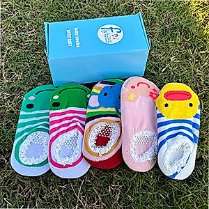 Fly love 5 Pairs Baby Toddler Newborn Infant Stripes Anti Slip Non Skid Socks No-Show Crew Boat Cotton Slipper Sock