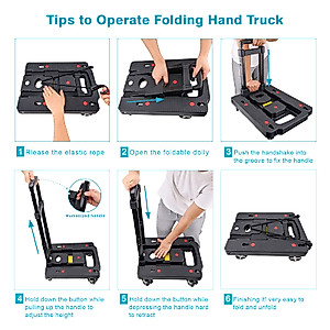 Monyus Portable Folding Hand Truck, 110 lbs Heavy Duty Luggage Cart with 4 Rotate Wheels, Hand Truck Dolly Foldable, Utility Cart with Adjustable Handle for Luggage Travel Shopping Moving Office Use