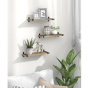 Gronda Floating Shelves Natural Wood Set of 3, Rustic Solid Wood Floating Shelves Wall Mounted Floating Bookshelves Farmhouse Wooden Wall Decor Wall Shelves for Bathroom Living Room Bedroom Kitchen