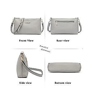 AMELIE GALANTI Small Medium Size Crossbody Bag purse for Women,leather Shoulder handbag with Adjustable Strap (GREY)