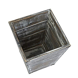 VERGOODR Gray Farmhouse Style Torched Wood Square Waste Bin with Decorative Metal Brackets Trash Can for Bedroom,Living Room, Bathroom & Office