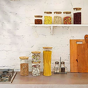 M MCIRCO Kitchen Canisters Set, 9Pcs Airtight Glass Jars with Bamboo Lids, Glass food Storage Containers for Kitchen & Pantry Organization, Cookie, Coffee, Pasta, Nuts and Spice Jars, Stackable