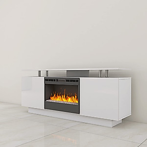 GLITZS 160CM High Gloss TV Cabinet tv Unit with Fireplace,Have Heat and Flame Color Changes