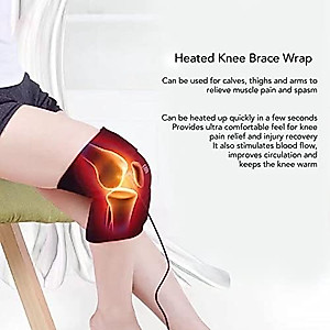 Demeras Heated Knee Brace Wrap, USB Power Supply 3 Gears Electric Heat Knee Support Cotton Portable with Hook and Loop for Keep Warm for Adults