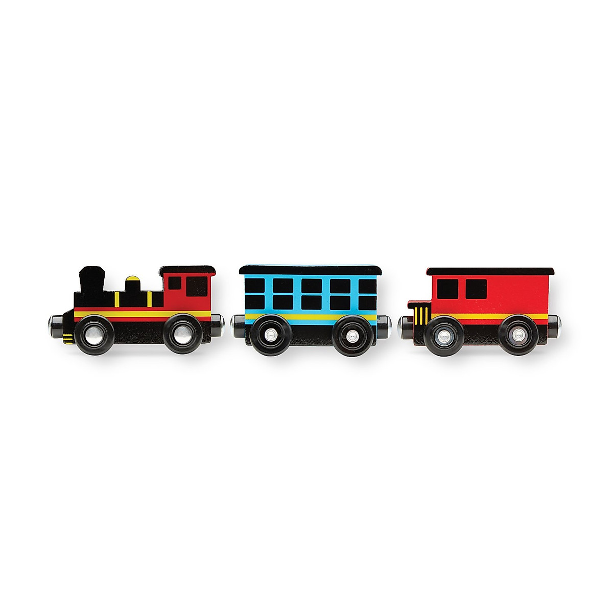 Melissa & Doug Round the Rails Train Rug With 3 Linking Wooden Train Cars (39 x 36 inches)