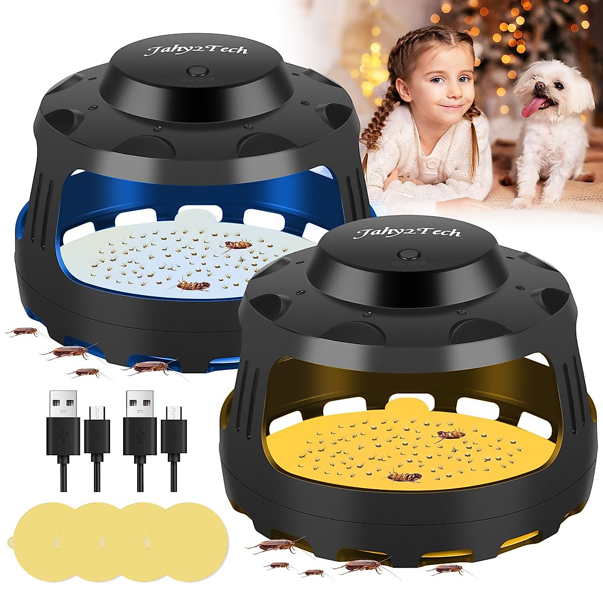 2 Pack Flea Traps for Inside Your Home,2023 𝗨𝗽𝗴𝗿𝗮𝗱𝗲𝗱 Flea Trap with LED Light for Indoor,Flea Killer Bed Bug Trap with 20 Sticky Pads,Sticky 𝗙𝗹𝗲𝗮 𝗧𝗿𝗮𝗽,Safe for Kids,Friendly to Pets