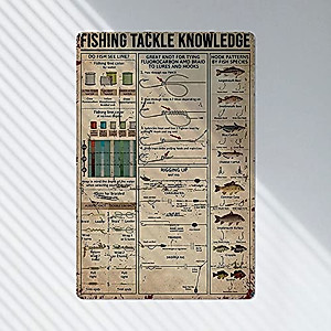 Retro Metal Sign Vintage TIN Sign Fishing Tackle Knowledge Sign for Plaque Poster Cafe Wall Art Sign Gift 8 X 12 INCH