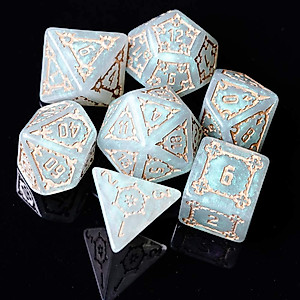 cusdie 7 Pcs 25mm Giant DND Dice with Dragon Eye Dice Bag, Polyhedral Dice Set, D&D Dice for Dungeons and Dragons Pathfinder RPG MTG (Gray Green)
