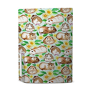 Guinea Pigs and Daisies in Watercolour On Mint Art Mix Matte Vinyl Faceplate Sticker Gaming Skin Case Cover Compatible with Sony Playstation 5 PS5 Disc Edition Console & DualSense Controller