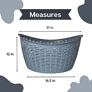 Elly décor Rattan 7.9 gallons Oval Plastic Laundry Basket, Laundry Basket with Cutout Handles, Washing Bin, Dirty Clothes Storage, Bathroom, Bedroom, Closet, 30 lts Blue
