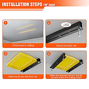 TORACK Garage 16" Studs Ceiling Bin Storage Rack, Overhead Tote Storage Rail System Heavy Duty Adjustable Tote Slide Garage Storage System(for 4 Bins, Bins are not included)