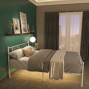 Weehom Full Size Bed Frame White,Unique Flower Design Metal Platform Bed Best for Boys Girls Teens Students Adults Under Bed Storage No Noise