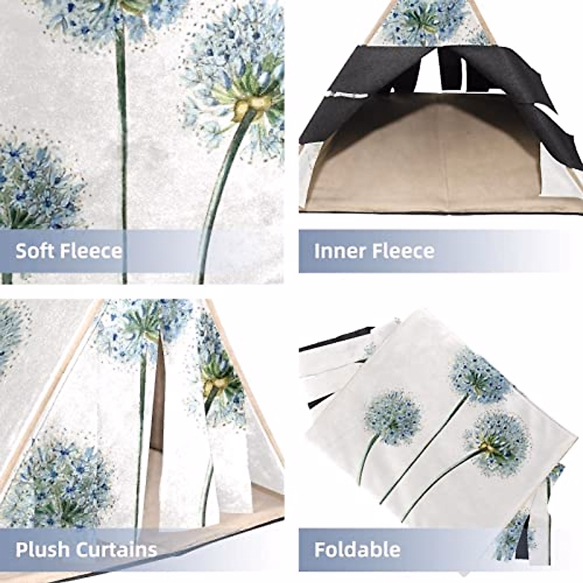 Y-DSIWX Guinea Pig House Bed, Rabbit Large Hideout, Small Animals Nest Hamster Cage Habitats Hand Drawn Dandelion Flower