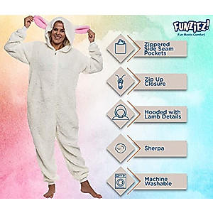 Funziez! Slim Fit Sherpa Adult Onesie - Animal Halloween Costume - Plush One Piece Cosplay Suit for Women and Men