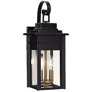 Franklin Iron Works Bransford Rustic Farmhouse Outdoor Wall Light Fixture Black 2-Light 17" Clear Glass Shade for Exterior Barn Deck House Porch Yard Patio Outside Garage Front Door Garden Home