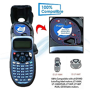 Replace DYMO LetraTag Refills Label Tape 91330 91331 91332 91333 91334 91335 Self-Adhesive Plastic / Paper Tape for Dymo LetraTag Plus LT-100H LT-100T QX50 Label Maker, 12mm x 4m (1/2 Inch x 13 Feet)