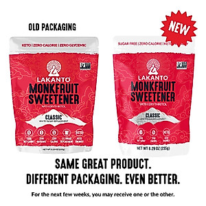 Lakanto Classic Monk Fruit Sweetener with Erythritol - White Sugar Substitute, Zero Calorie, Keto Diet Friendly, Zero Net Carbs, Baking, Extract, Sugar Replacement (Classic White - 8.29 oz)
