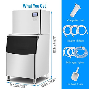 Zstar 600LBS/24H Commercial Ice Maker Machine, Freestanding Large Ice Maker with 350LBS Ice Storage Bin, Ice Ready in 5-15min, Stainless Steel Industrial ice Machine for Commercial Restaurant Cafe Bar