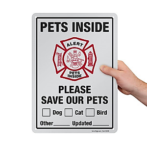 SmartSign 14 x 10 inch “Pets Inside - Please Save Our Pets” Write-On Metal Sign, 40 mil Aluminum, 3M Laminated Engineer Grade Reflective, Red/Black on White, Made in USA