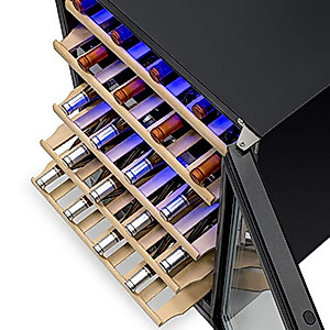 NewAir Wine Fridge | 46 Bottle Capacity Wine Cooler | 24" Black Stainless Steel Fridge | Dual Zone, Built-in, Under Counter, Freestanding Mini Fridge For Bedroom, Office, Kitchen