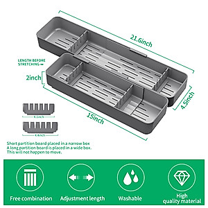 AEARY Kitchen Drawer Silverware Organizer, Adjustable Cutlery Organizer, Expandable Utensils Holder, Silverware Dividers Tray, Storage for Flatware, Large Drain Board (Gray,2 Sets)