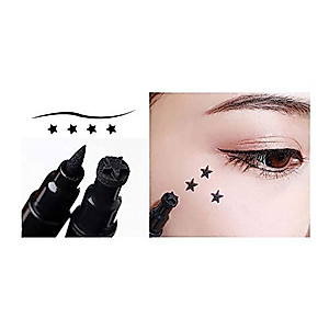 MIOBLET 1PC Super Double-headed Black Liquid Eyeliner Pencil Pen Waterproof Star Heart Moon Flower Shape Seal Stamp Tattoo Eyes Liner Makeup (Star Seal)