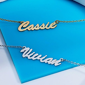 PicturesOnGold Custom Name Necklace For Women Personalized Name Necklace in Sterling 14K Gold or Silver Necklace Personalized with any Name or Word (Gold Script)