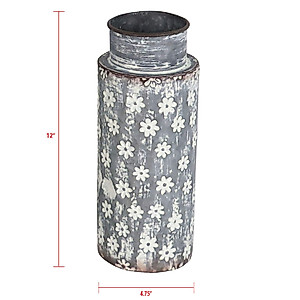 Foreside Home & Garden Rustic Whitewashed Floral Galvanized Metal Decorative Vase, 71