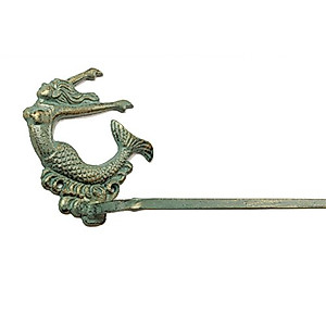 Antique Seaworn Bronze Cast Iron Decorative Arching Mermaid Bath Towel Holder 2