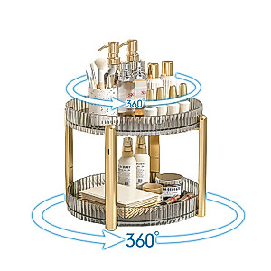 2 Tier Lazy Susan,FIROK 360 Degree Rotating Storage Skincare Organizers for Kitchen,Cabinet,Bathroom, Non-Skid Large Capacity Acrylic Turntable Spinning Rack Cosmetics Organizer
