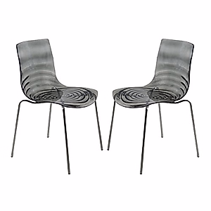 LeisureMod Astor Water Ripple Design Modern Lucite Dining Side Chair with Metal Legs, Transparent Black