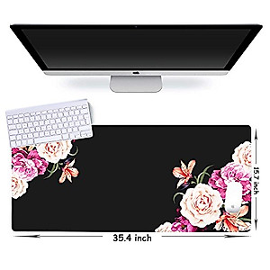 iLeadon Large GamingNon-Slip Rubber Base Computer Premium-Textured & Waterproof Mouse Pad for Desk, 35.1 x 15.75-inch 2.5mm Thick, Peony Flower