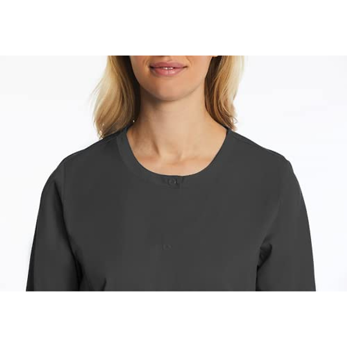 Scrub Jacket for Women 3 Pocket 4-Way Stretch Snap Button for Hospital Dental EL9405 (Pewter, X-Small)