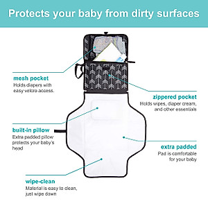 Portable Diaper Changing Pad with Head Pillow - Foldable Travel Diaper Station - Replaces Heavy Diaper Bag