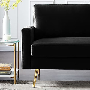 QYSMT 62inch Velvet Square Arm Loveseat，Velvet Cover Modern Design Couch,with Gold-Finished Metal Legs, with 500 LB Load, 62'' x 30.7'' x 32.7''Tools-Free Assemble (Black) (LHSC18)