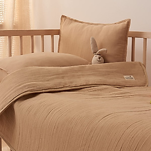 Muslin Baby Quilt, 36"x45", Super Soft Comforter, Nursery Crib Blanket, 100% Muslin Cotton Double Layer Shell & Thermo Fiber Fill, Breathable, Durable for Infant Toddler (Warm Sand)