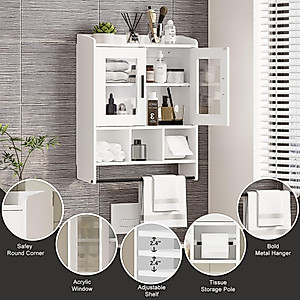 PETKABOO Small Bathroom Storage Cabinet Wall Mounted, Bathroom Wall Cabinet with Towels Bar, Medicine Cabinet with Doors and Adjustable Shelves, Bathroom Cabinet Wall Mounted, Over Toilet Cabinet