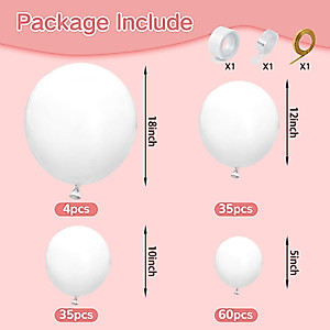 KAWKALSH 134pcs White Balloons Different Sizes for Garland Arch, Premium Party Latex Balloons for Birthday Party Graduation Wedding Anniversary Baby Shower Party Decoration
