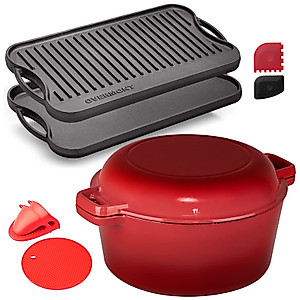 Overmont cast iron griddle + enamel cast iron dutch oven bundle