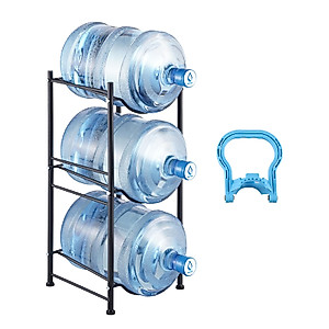 VEVOR 5 Gallon Water Jug Holder, 3 Tiers Water Bottle Holder, Heavy Duty Water Bottle Rack with 3 Slots, Detachable Water Jug Stand for Kitchen, Office, Living Room- Black