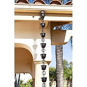 Monarch Rain Chains 18106 Aluminum Hammered Cup, 8-1/2 Feet Length Replacement Downspout for Gutters, Rain Chain 8.5 Ft, Black