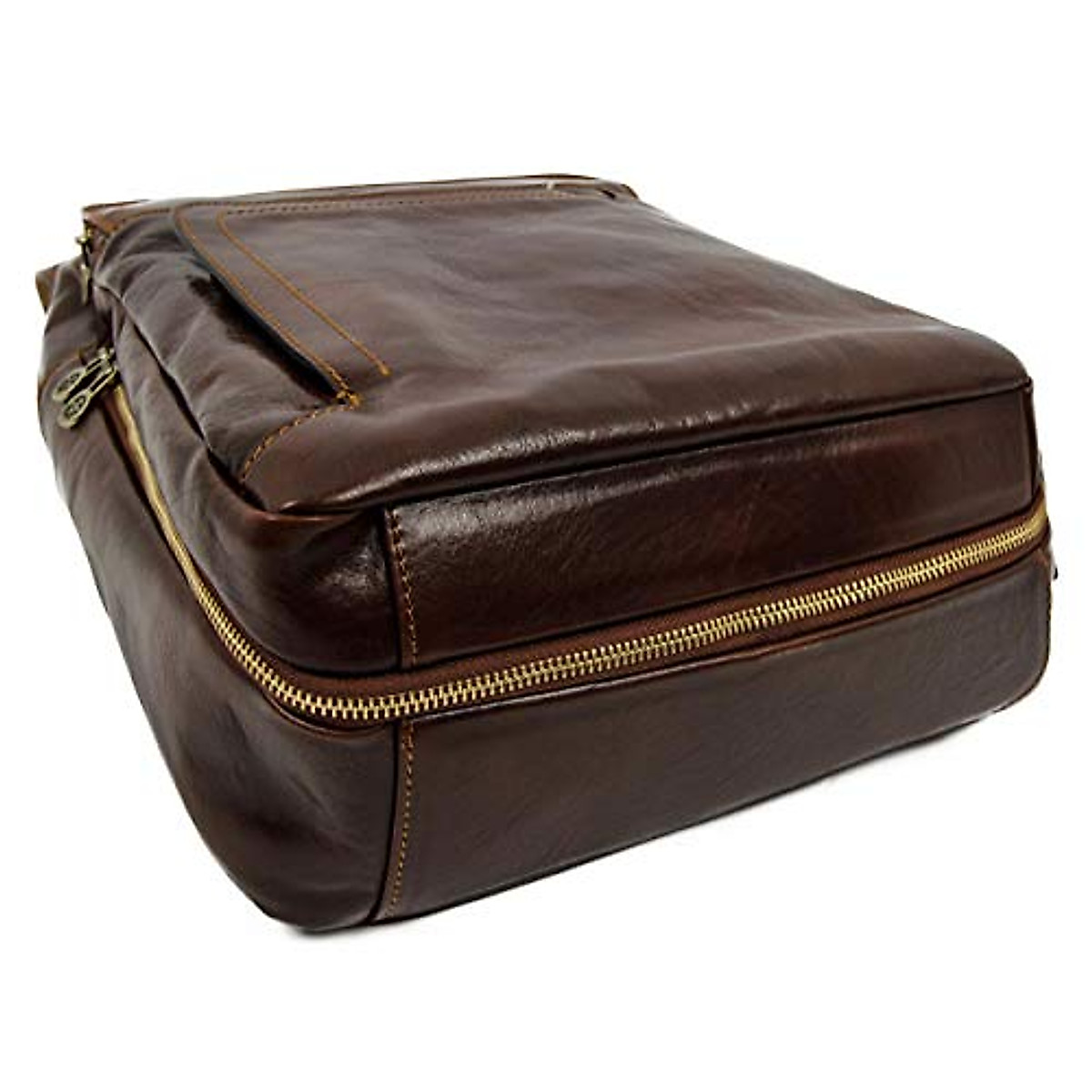 Time Resistance Leather Business Backpack - Handmade Business Daybag for Laptop A4 Portfolio Travel Satchel Rucksack Bag - Dark Brown Unisex