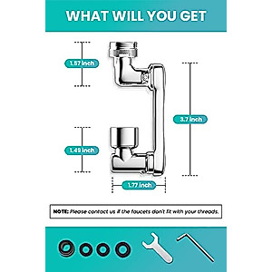 WIRELEL1080° Rotating Faucet Extender, Universal Splash Filter Faucet Aerator with 2 Water Flow Mode with Rubber Gaskets for Bathroom Kitchen Faucet